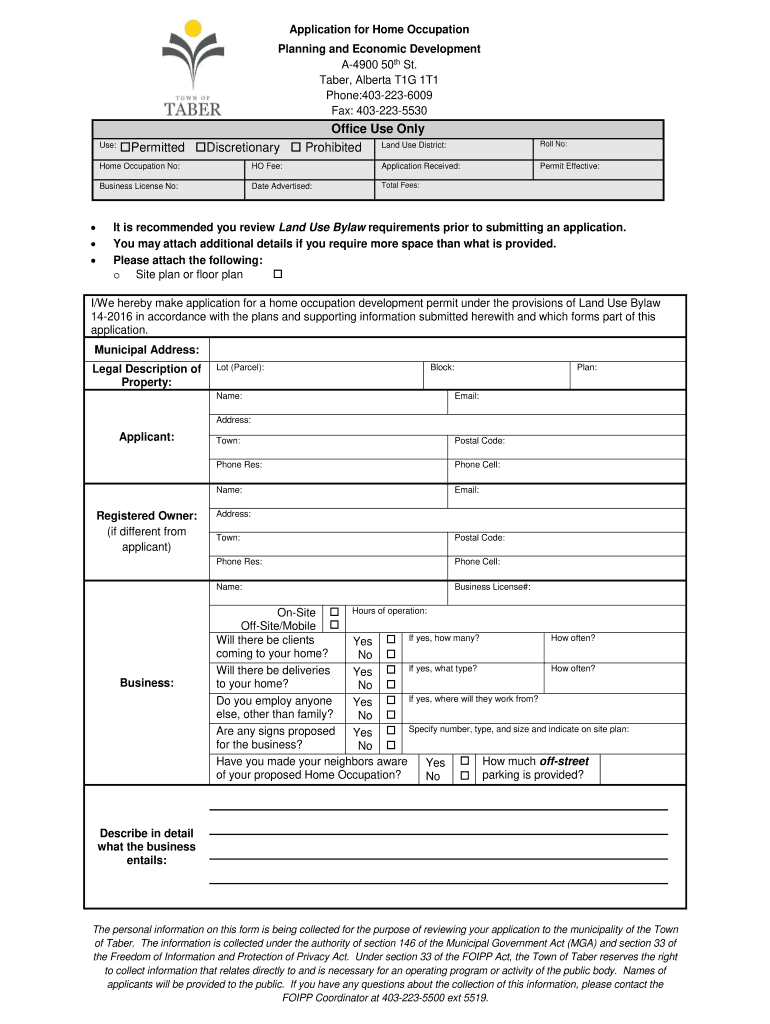 Fillable Online Permitted Discretionary Prohibited - Town of Taber Fax ...