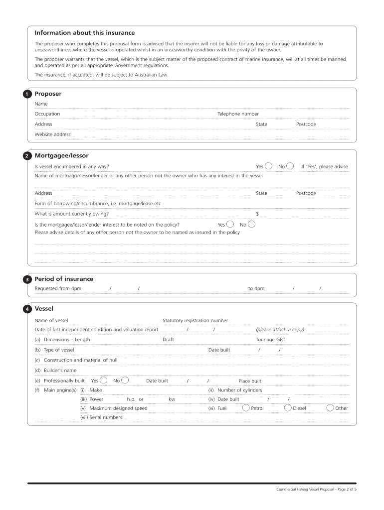 Fillable Online Marine Hull Proposal Form - Standard Alliance Insurance ...
