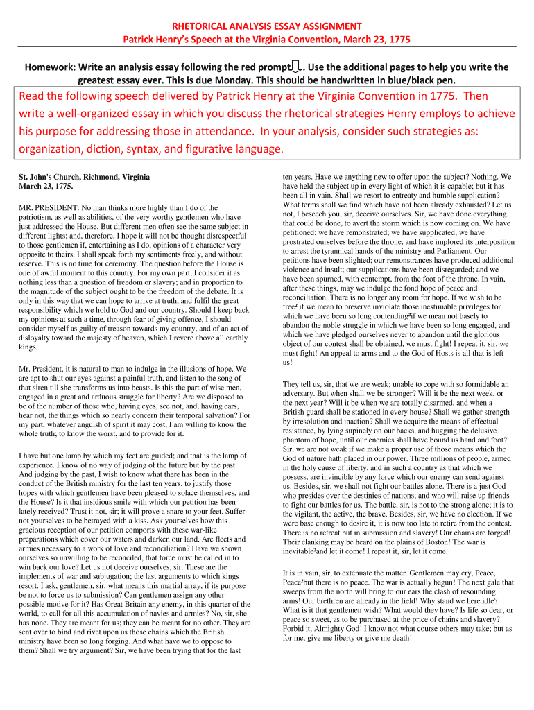 Fillable Online RHETORICAL ANALYSIS ESSAY ASSIGNMENT Fax Email Print - pdfFiller