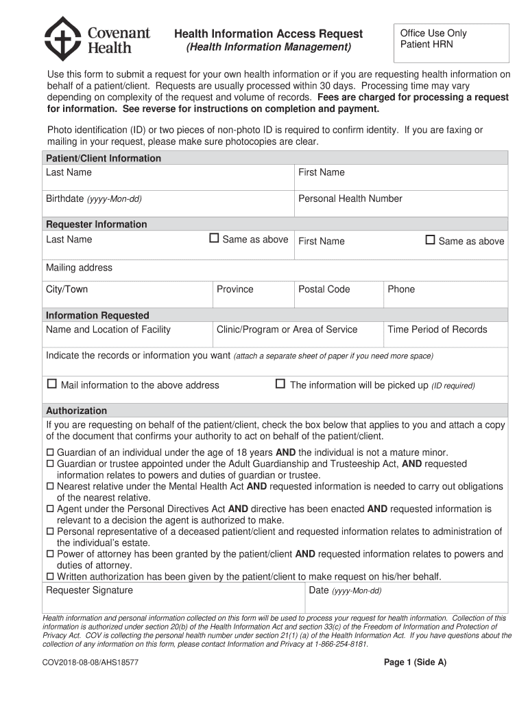 Fillable Online Request to Access Health Information Health Information ...