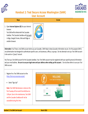 Fillable Online Handout 2: Test Secure Access Washington (SAW) User ...
