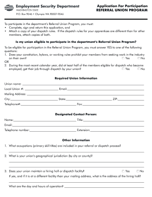 Fillable Online Union Referral Form Fax Email Print - pdfFiller