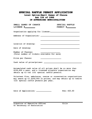 Fillable Online SPECIAL RAFFLE PERMIT APPLICATION Fax Email Print ...