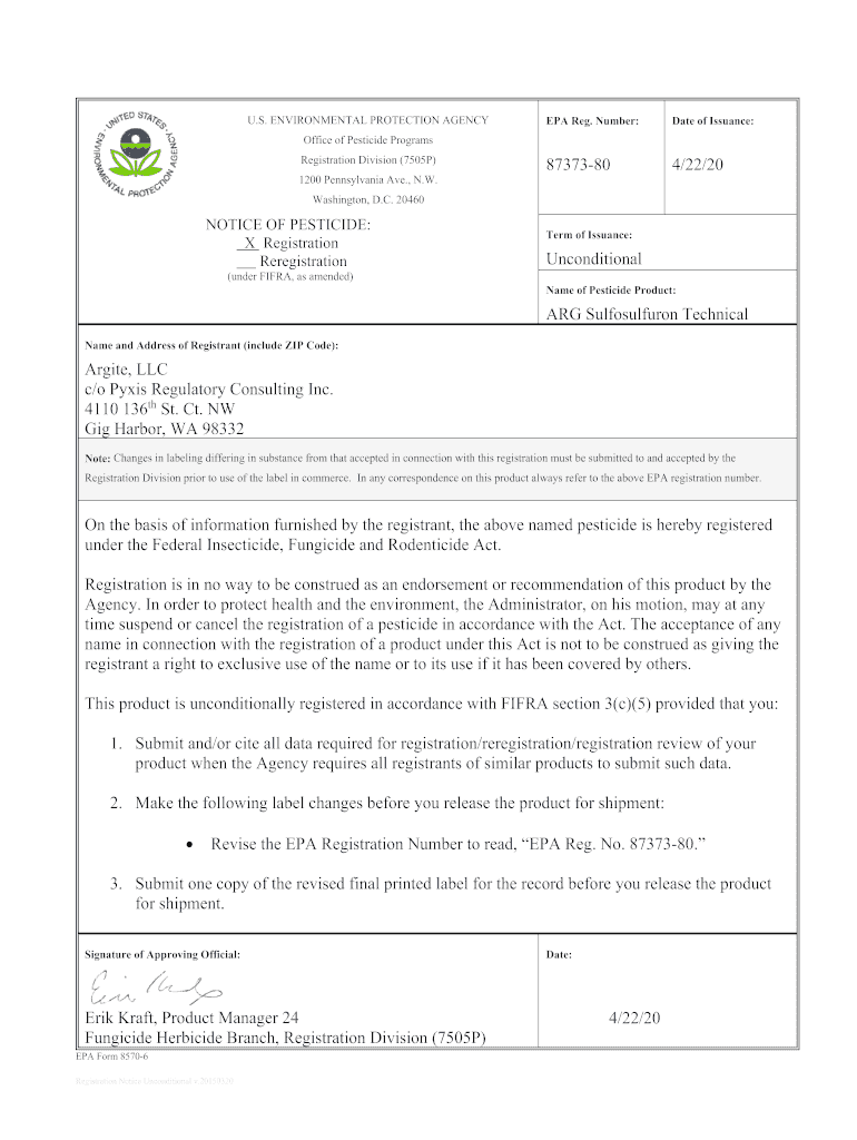 Fillable Online US EPA, Pesticide Product Label, ARG Sulfosulfuron ...