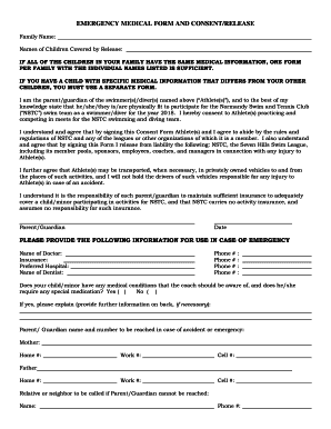 Fillable Online EMERGENCY MEDICAL FORM AND CONSENT/RELEASE Fax Email ...