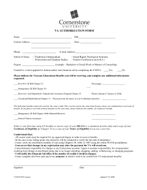 Fillable Online Cornerstone University VA Authorization Form Fax Email Print - pdfFiller