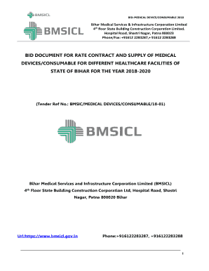 Fillable Online bmsicl gov BID DOCUMENT FOR RATE CONTRACT AND SUPPLY OF ...