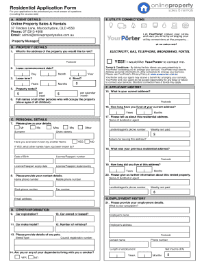 Fillable Online Residential Application Form $ $ A FREE utility ...