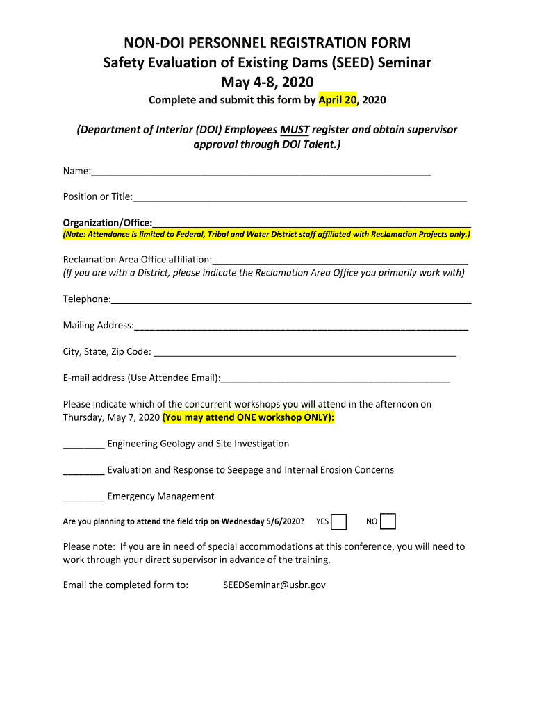 Fillable Online NON-DOI PERSONNEL REGISTRATION FORM Safety Evaluation ...