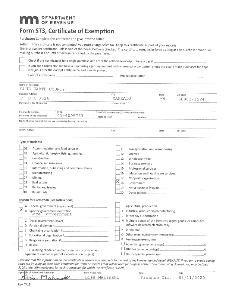 Fillable Online Form ST3, Certificate of Exemption Fax Email Print ...