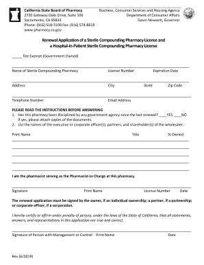 Fillable Online pharmacy ca Renewal application of a sterile compounding pharmacy license and a ...