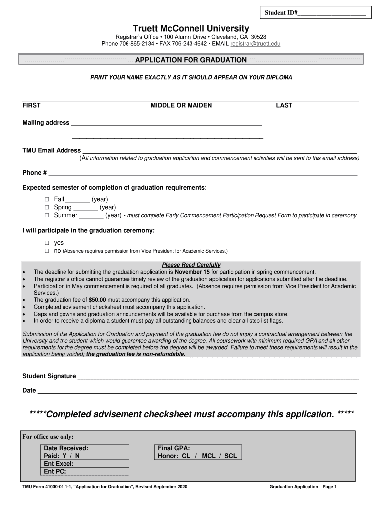 Fillable Online Graduation Application - Truett McConnell University Fax Email Print - pdfFiller