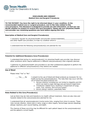 Fillable Online DISCLOSURE AND CONSENT Medical Care and Surgical ...
