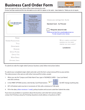 Fillable Online camosunprint camosun bc Business Card Form 2011 ...