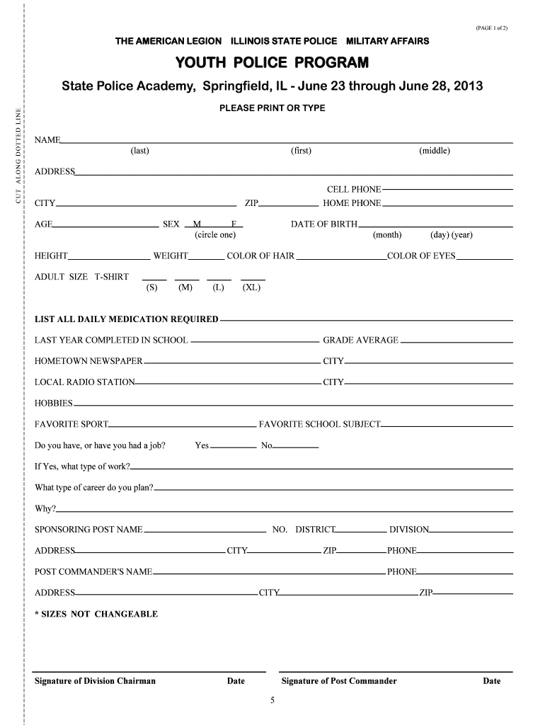 Fillable Online illegion 2013 youth police program - Department of ...