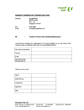 Fillable Online Handicap Transfer Out Form - My Golf Kaki Fax Email ...