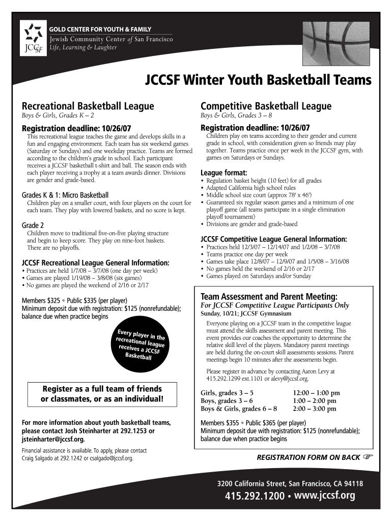 Fillable Online shamashmedia jccsf JCCSF Winter Youth Basketball Teams ...