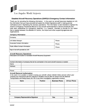 Fillable Online lawa Disabled Aircraft Recovery Operations DARO amp Emergency bb Fax Email Print ...