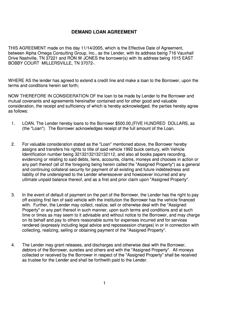Fillable Online DEMAND LOAN AGREEMENT Fax Email Print - pdfFiller