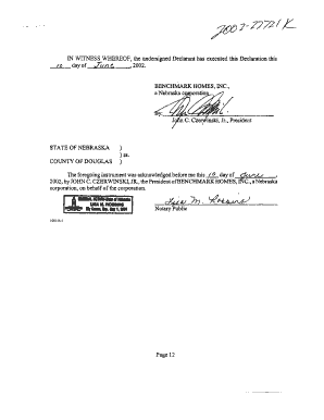 Fillable Online IN WITNESS WHEREOF, the undersigned Declarant has ...