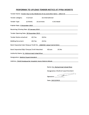 Fillable Online Performa to upload performa to upload tender notice at ...