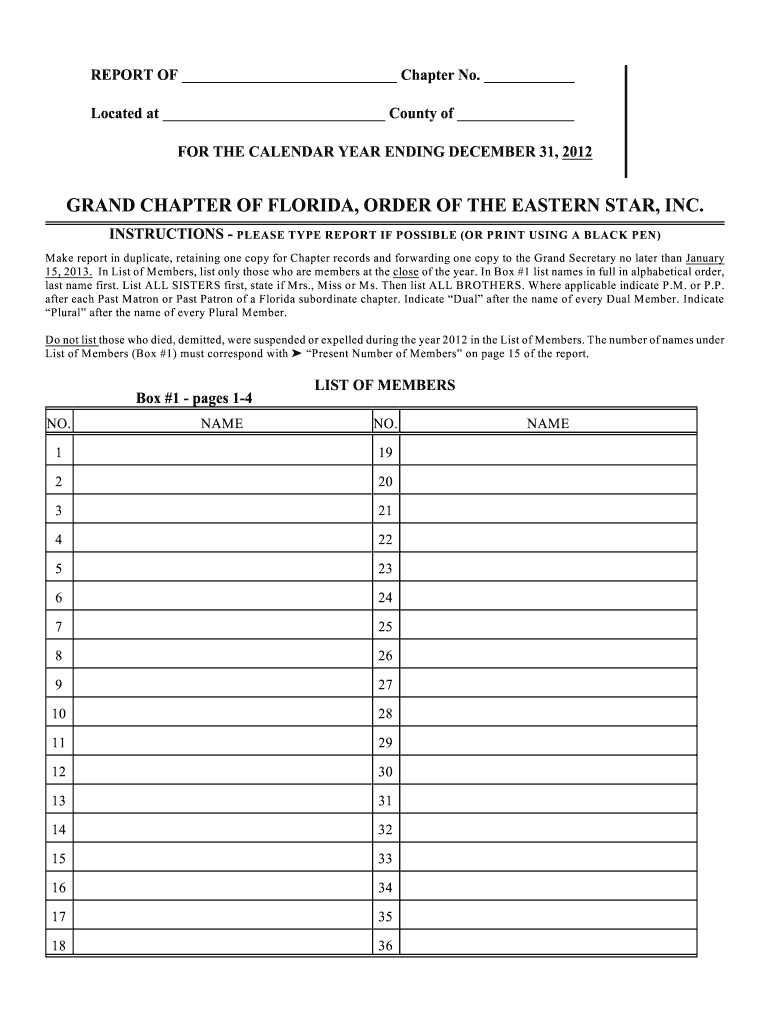 Fillable Online Grand chapter of florida order of the eastern star inc ...
