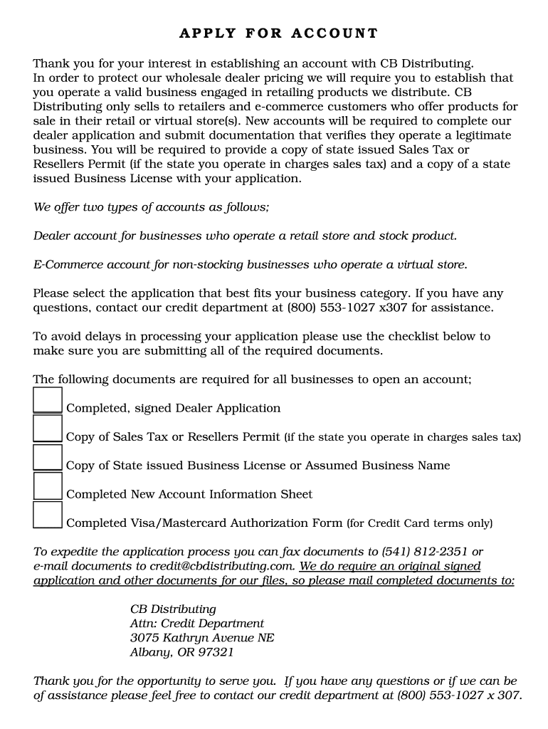 Fillable Online Storefront Business - CB Distributing Fax Email Print - pdfFiller