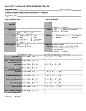 Fillable Online sutter networkofcare HMIS Dependent Child Entry Form A2 ...