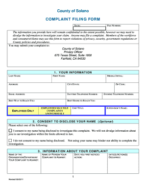 Fillable Online Solano County Complaint Form - Solano Network of Care ...