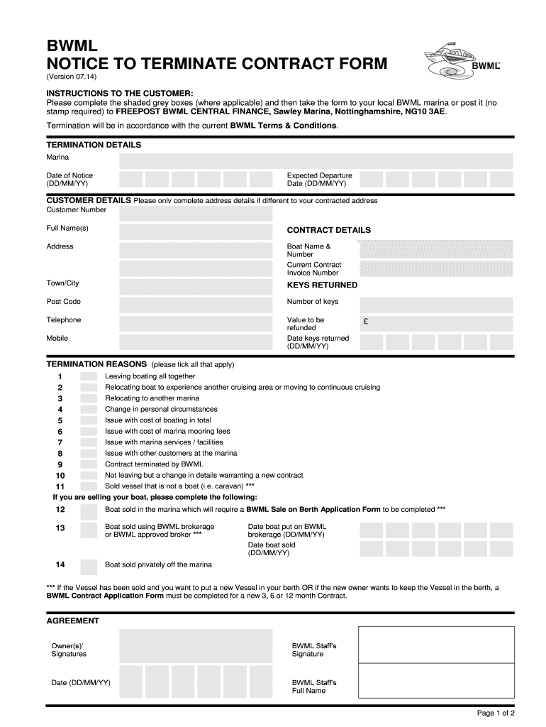 Fillable Online NOTICE TO TERMINATE CONTRACT FORM Fax Email Print ...