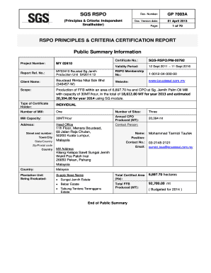 Fillable Online rspo (Principles & Criteria Independent - rspo Fax Email Print - pdfFiller