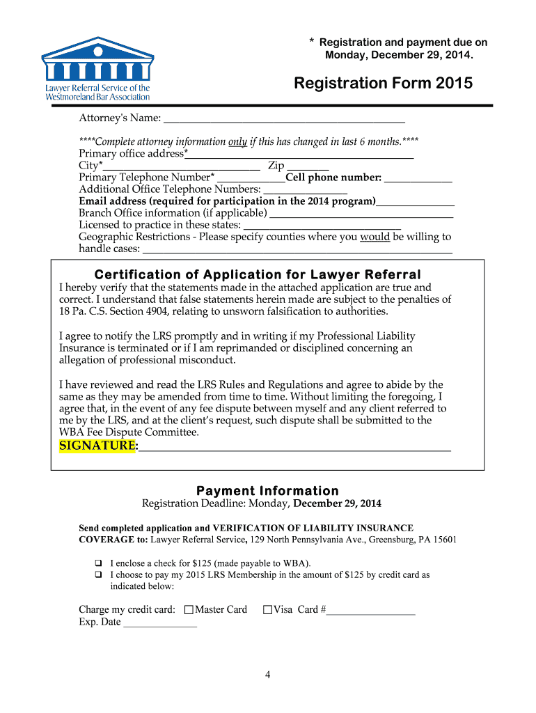 Fillable Online westbar Complete the LRS Application - Westmoreland Bar ...