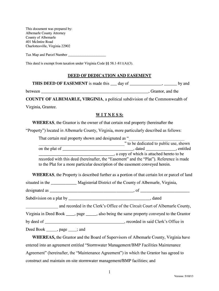 Fillable Online albemarle Plan Review Stormwater Management Deed of bb ...