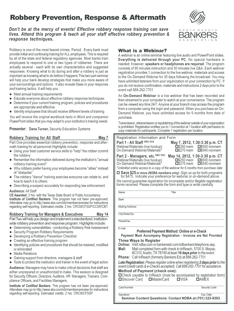 Fillable Online Robbery Prevention Response and Aftermathpmd Fax Email ...