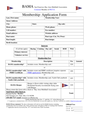 Fillable Online Membership* Application Form - BAMA Fax Email Print ...