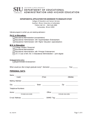 Fillable Online ehs siu Department Application - College of Education ...
