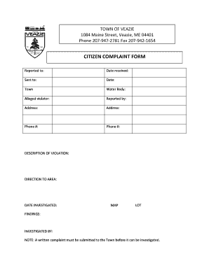 Fillable Online CITIZEN COMPLAINT FORM - Town of Veazie Fax Email Print ...