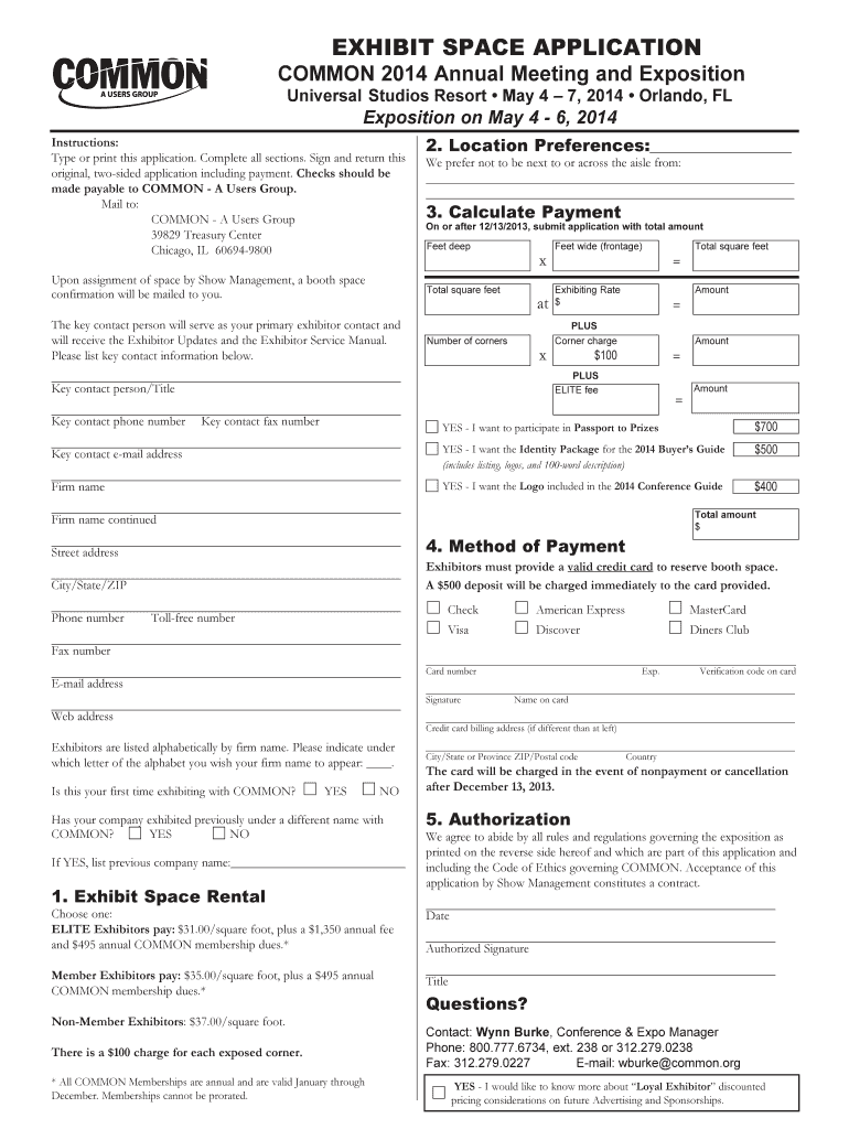 Fillable Online common EXHIBIT SPACE APPLICATION - Common - common Fax ...