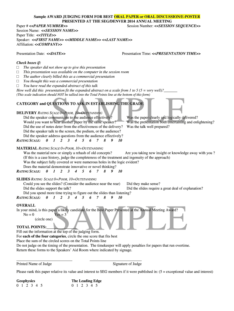 Fillable Online seg Sample Judging bFormsb - seg Fax Email Print - pdfFiller