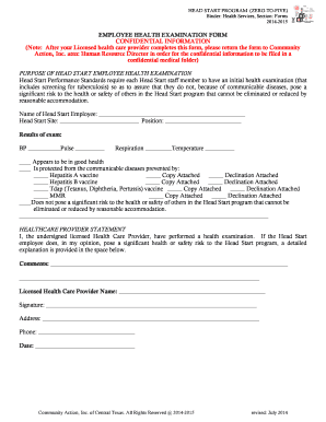 Fillable Online Employee Health Examination Form - Community Action ...