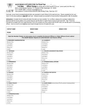 Fillable Online aauw-wa aauw Branch Officers Form - AAUW of Washington State Fax Email Print ...