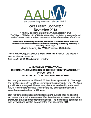 Fillable Online aauw-ia aauw Iowa Branch Connector November 2013 - AAUW ...