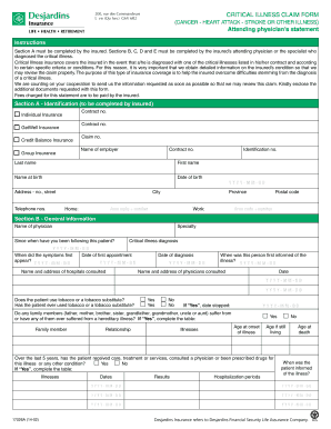 Fillable Online CRITICAL ILLNESS CLAIM FORM Attending physician's ...