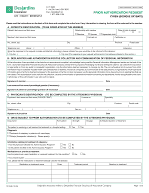 Fillable Online XYREM - Desjardins Life Insurance Fax Email Print ...