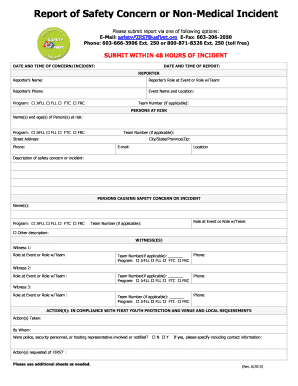 Fillable Online usfirst Report of Safety Concern or Non-Medical ...