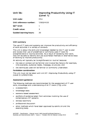 Fillable Online Unit 56: Improving Productivity Using IT (Level 1) Unit ...
