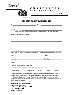 Fillable Online Request for Public Records Form - Town of Charlemont ...