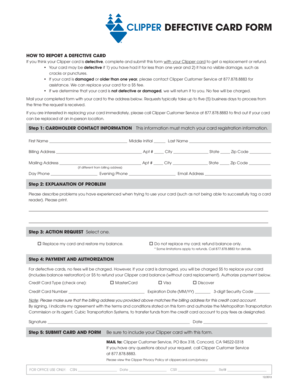 Fillable Online DEFECTIVE CARD FORM - Clipper Fax Email Print - pdfFiller