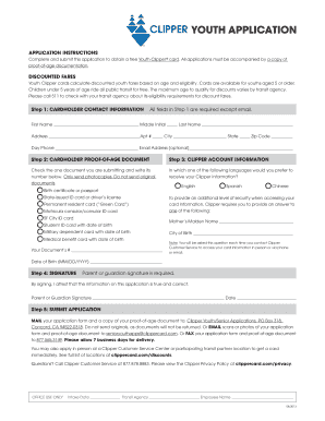 Fillable Online YOUTH APPLICATION - Clipper Fax Email Print - pdfFiller