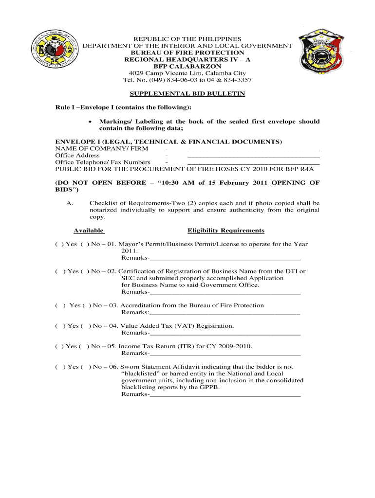 Fillable Online BAC supplemental Notice FH - BFP Region 4A Fax Email ...